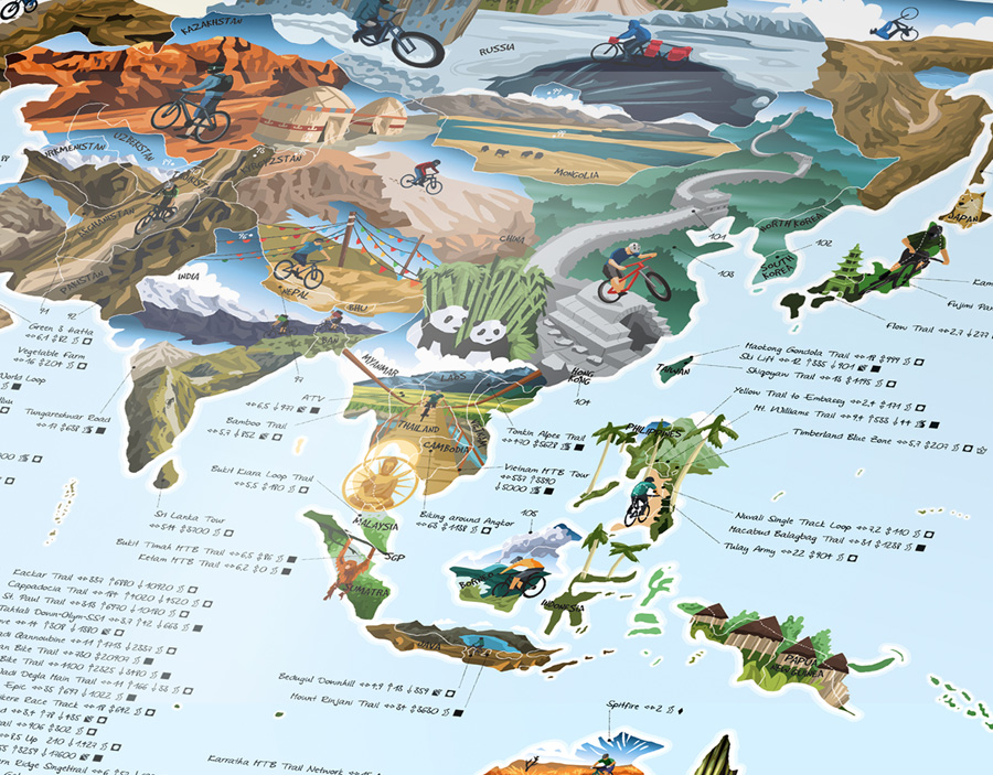 Awesome Maps Mountain Bike Map Cycle Trails World Wall Map