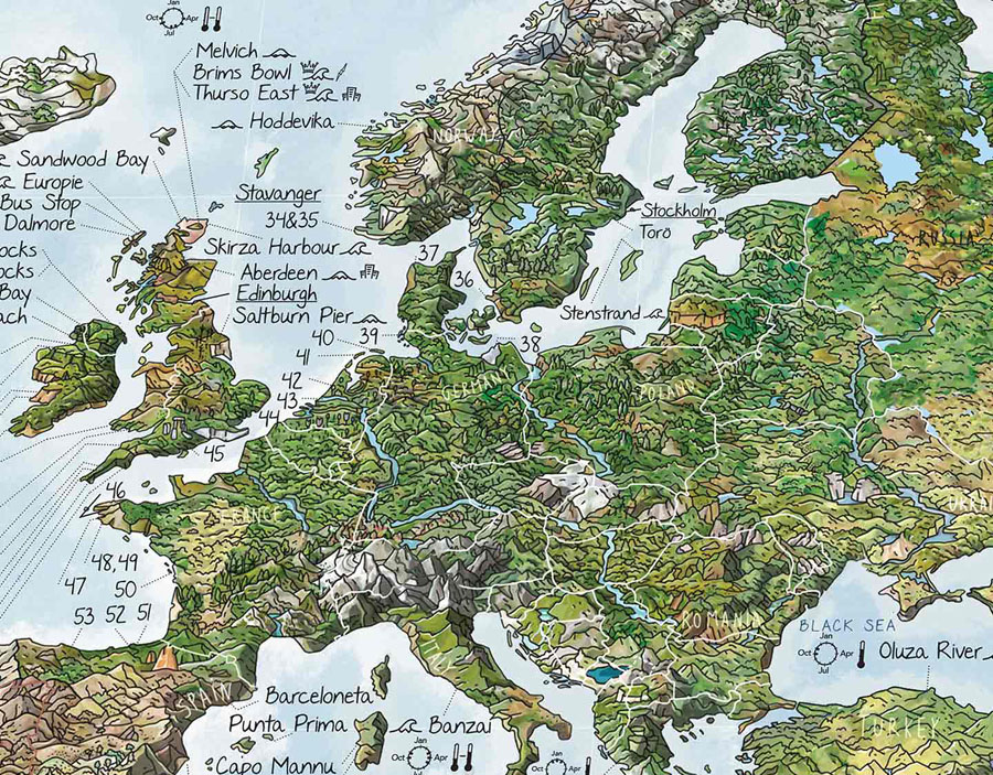 Awesome Maps Surftrip Map Green Edition World Poster Wall Map