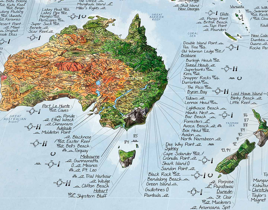 Awesome Maps Surftrip Map Green Edition World Poster Wall Map